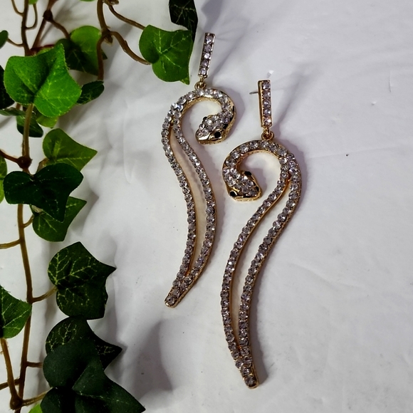 Jewelry | Bling Statement Snake Head Crystal Dangle Earrings New | Poshmark